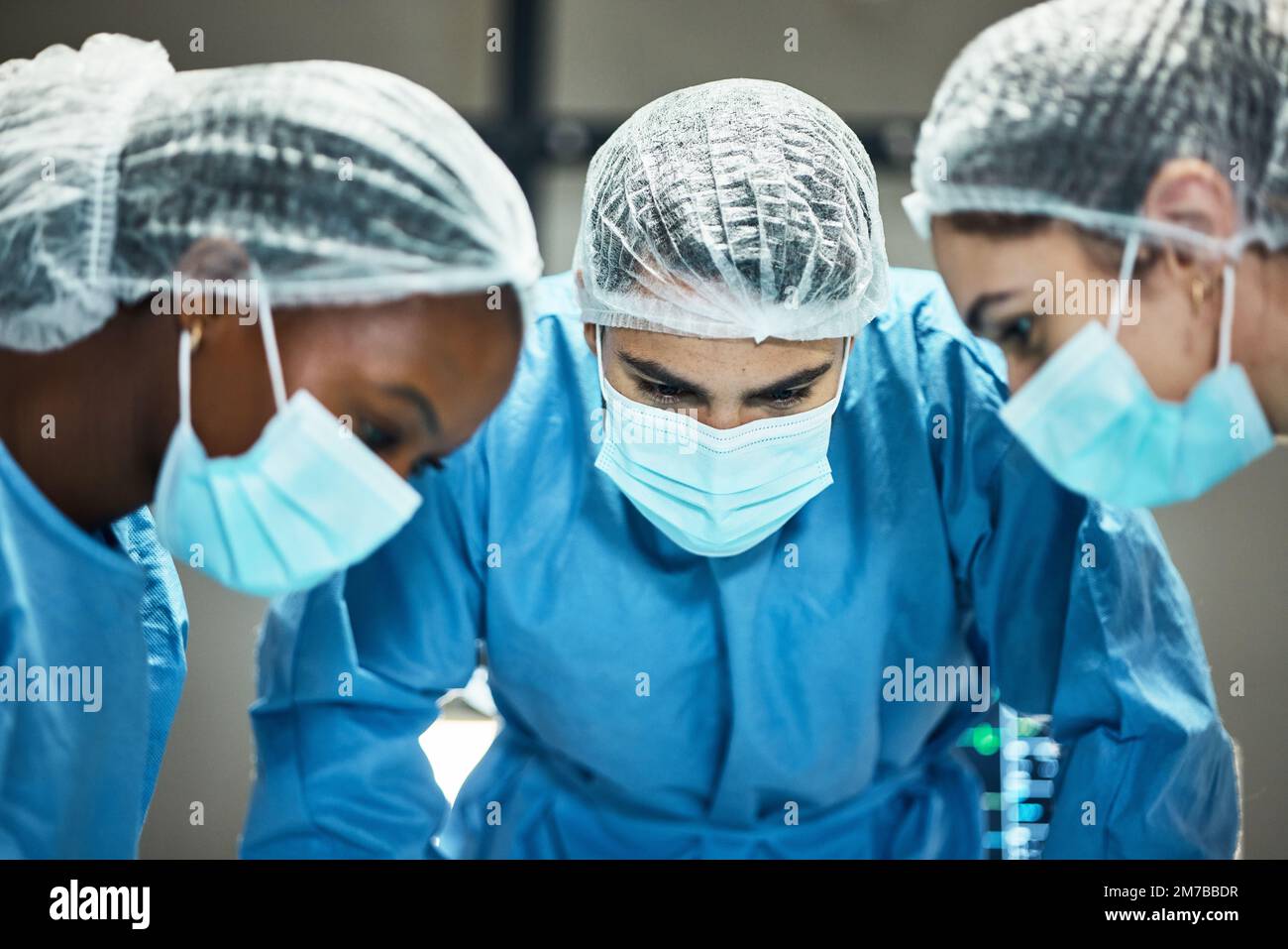 Healthcare, teamwork and surgery, doctors in operating room in medical ...