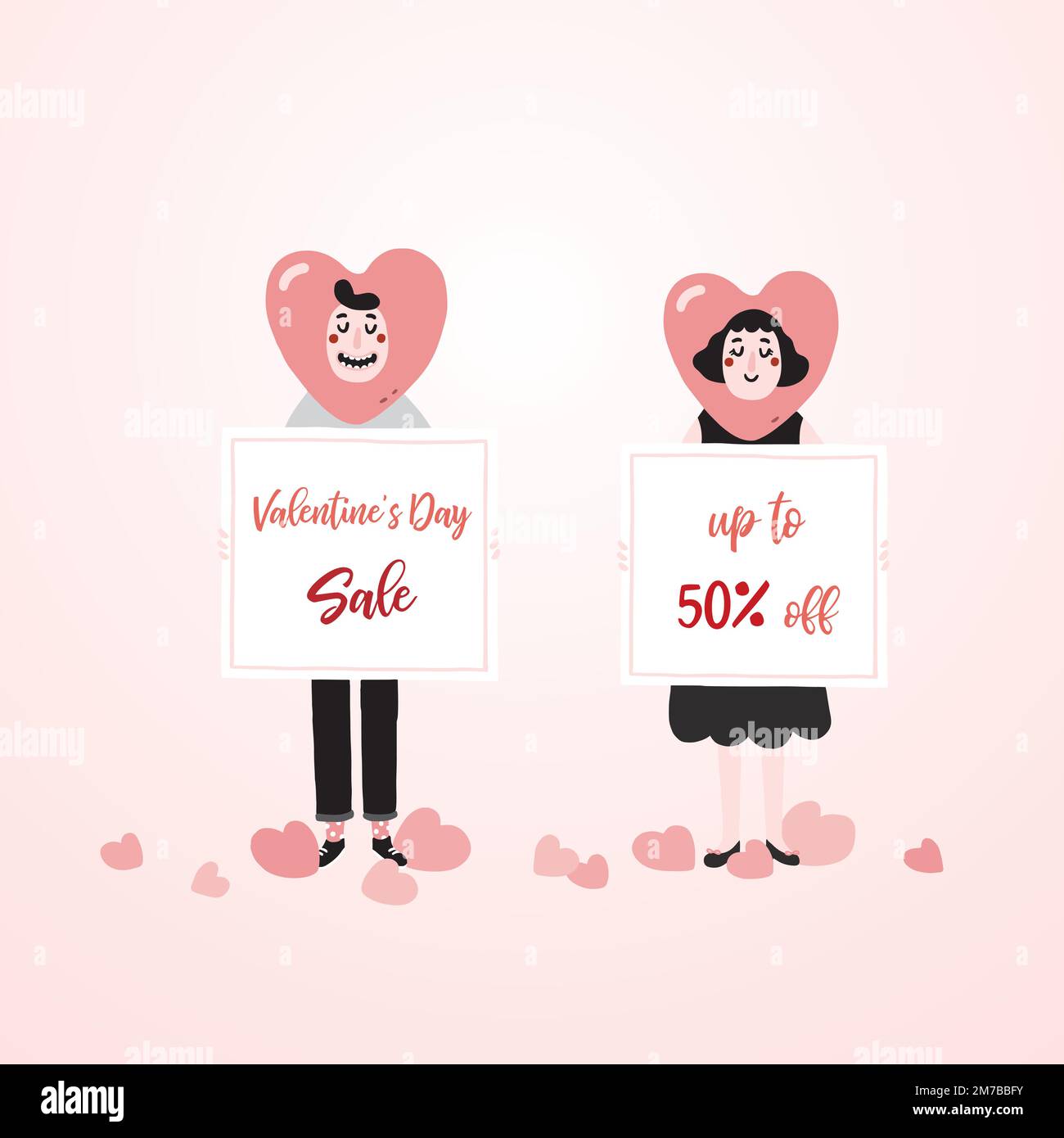 Hand drawn vector illustration of people holding signboard in ...