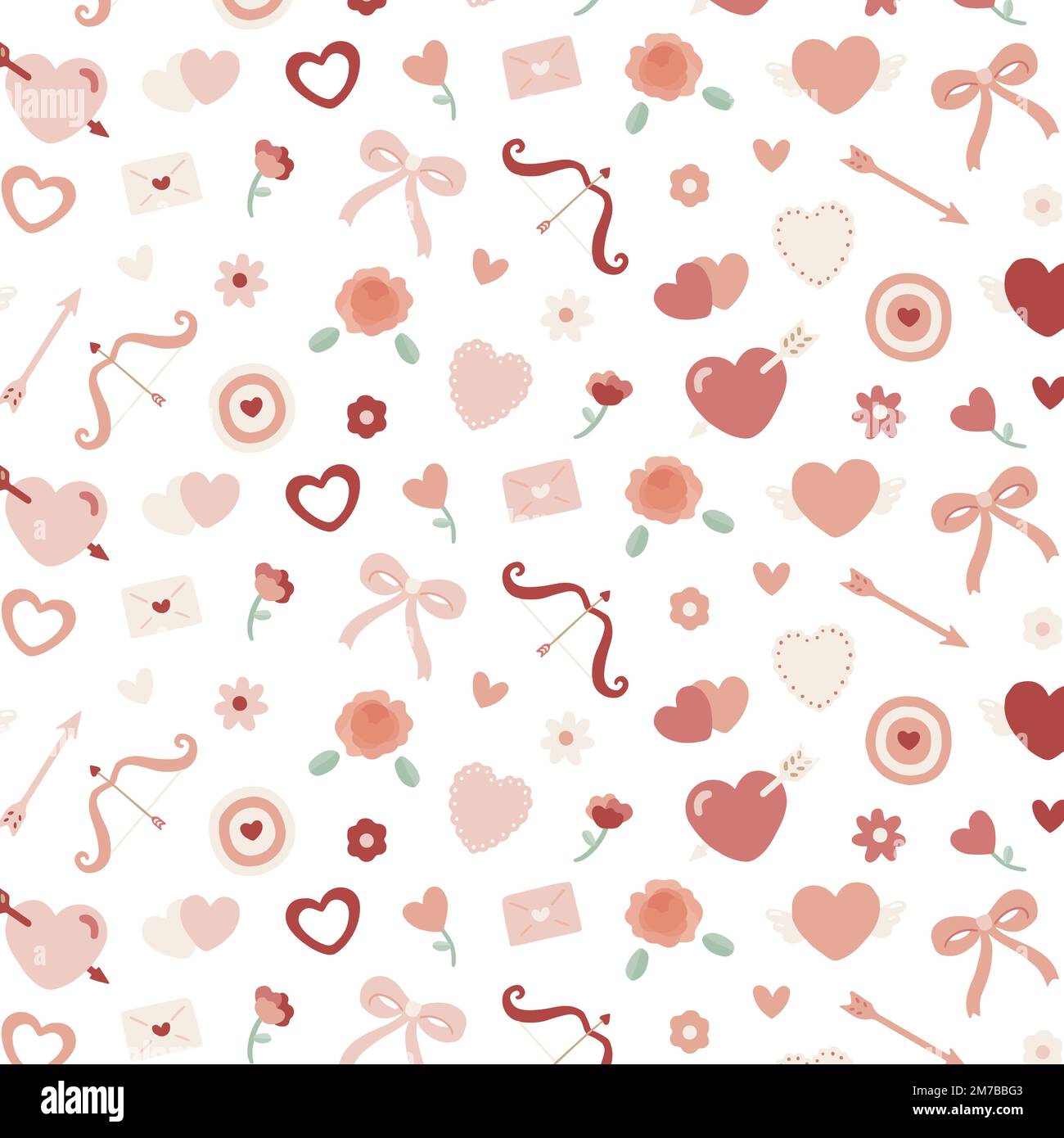 Valentines seamless pattern with heart, flower,bow,Cupid's Bow, love ...