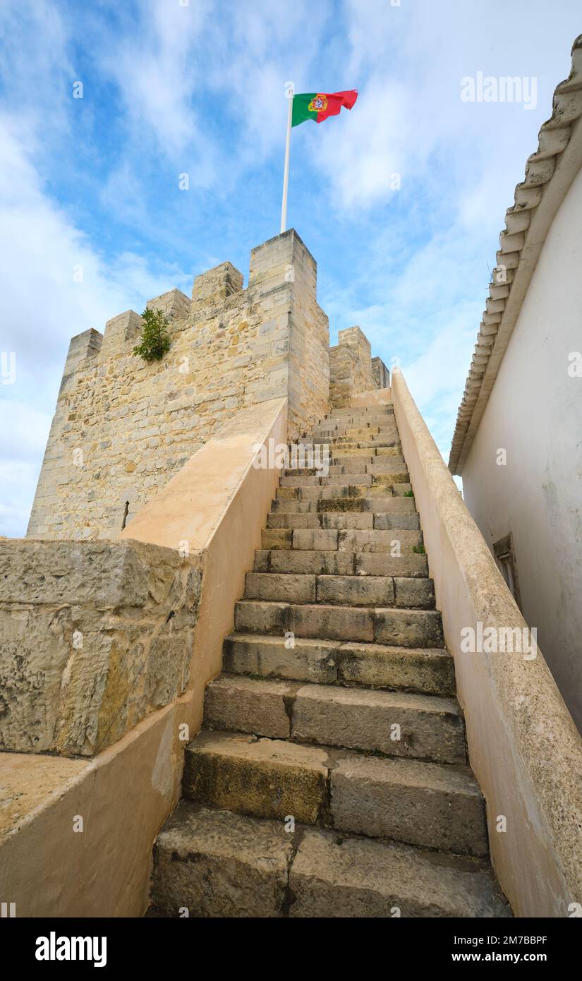 Exterior view of the Medieval era stone exterior fortificaiton steps ...