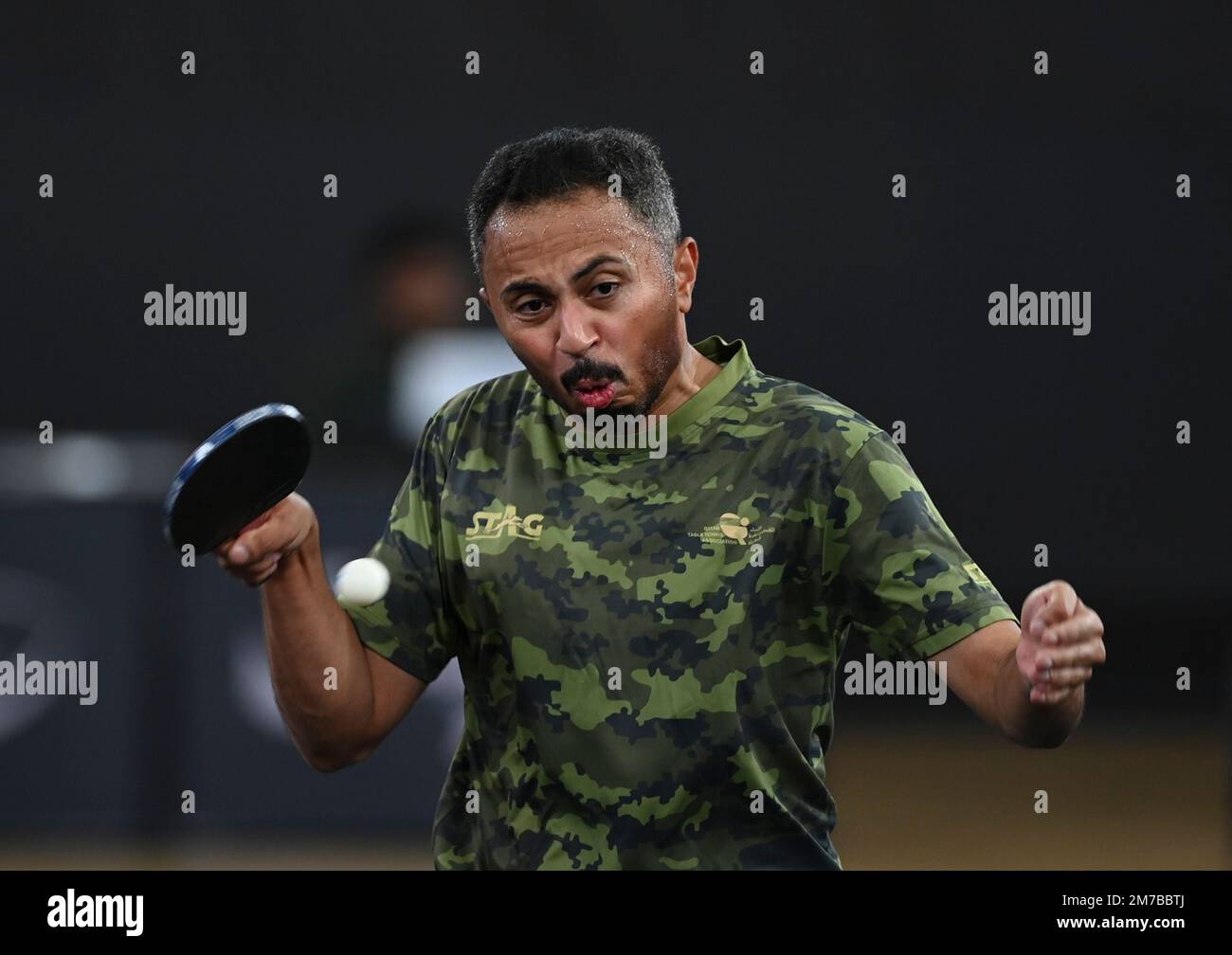 Doha, Qatar. 8th Jan, 2023. Ahmad Khalil Al-Mohannadi of Qatar hits a ...