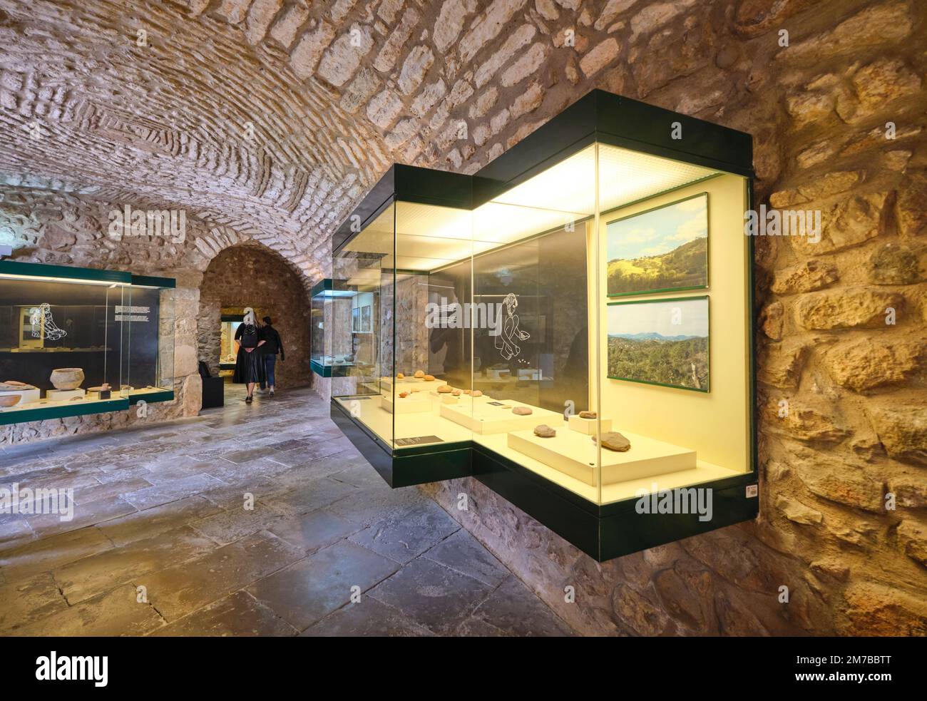 A view of one of the museum galleries, rooms, with cases displaying ...
