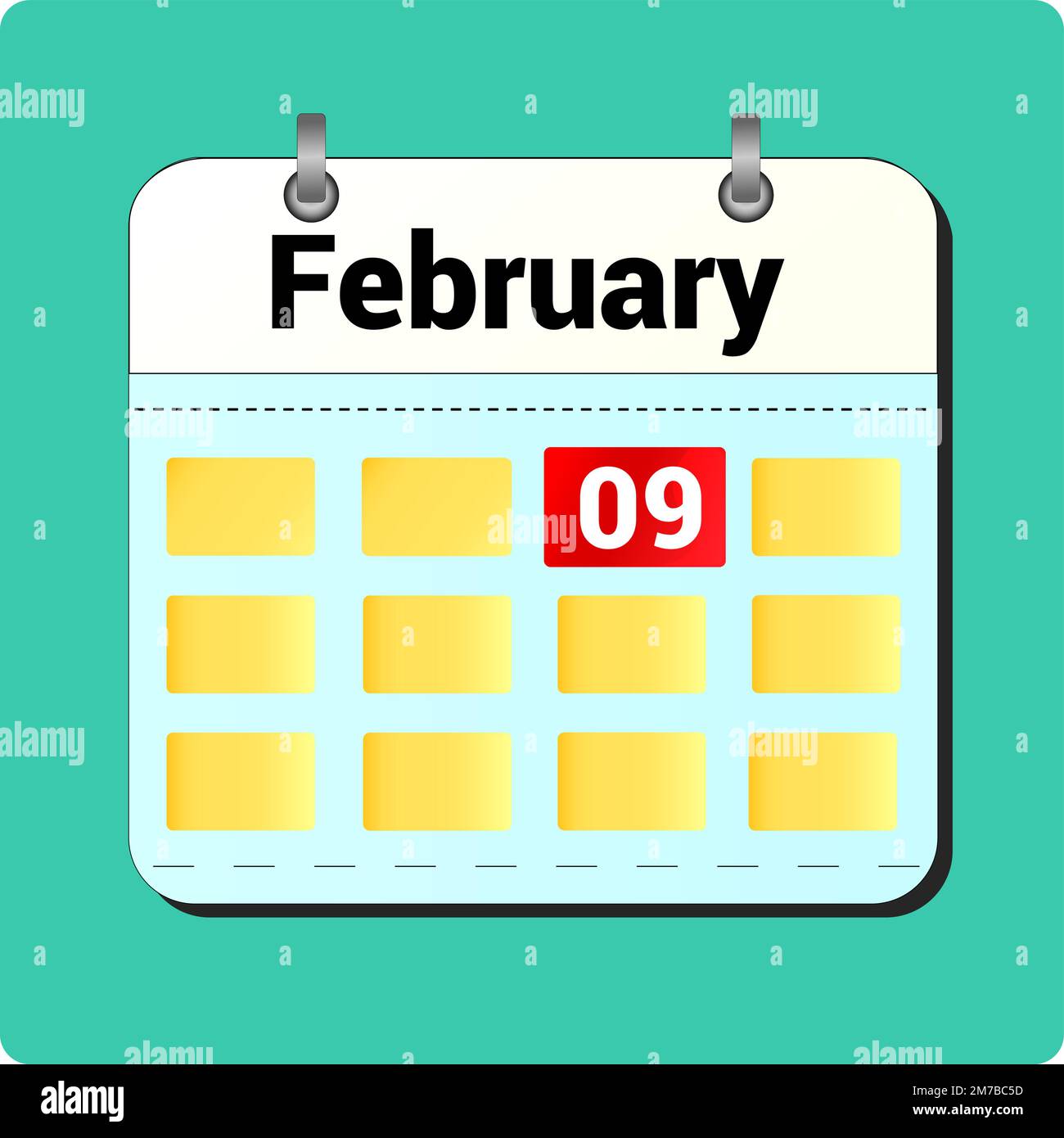 calendar vector drawing, date February 09 on the page Stock Vector ...