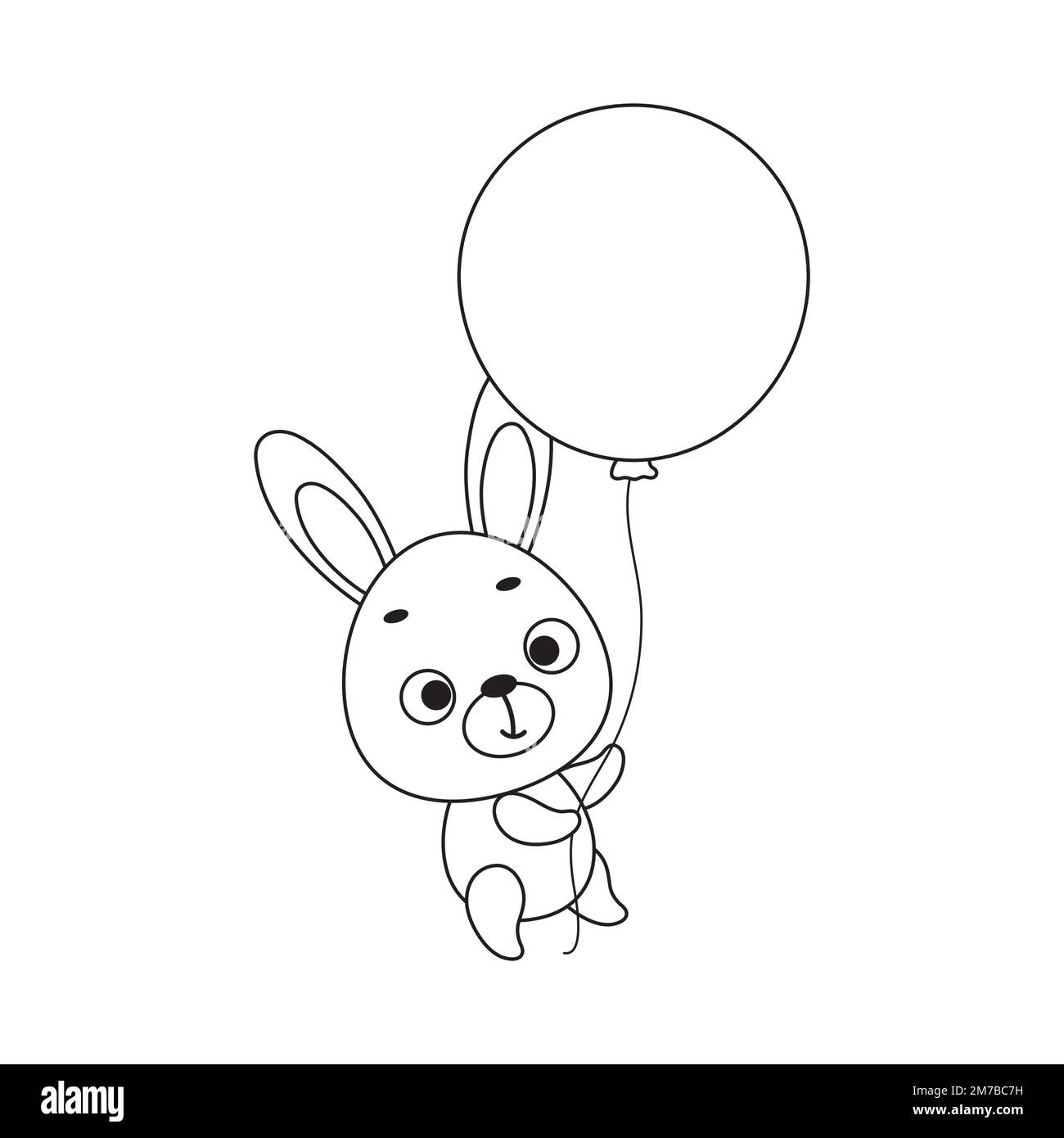 Coloring page cute little hare flies on balloon. Coloring book for kids ...