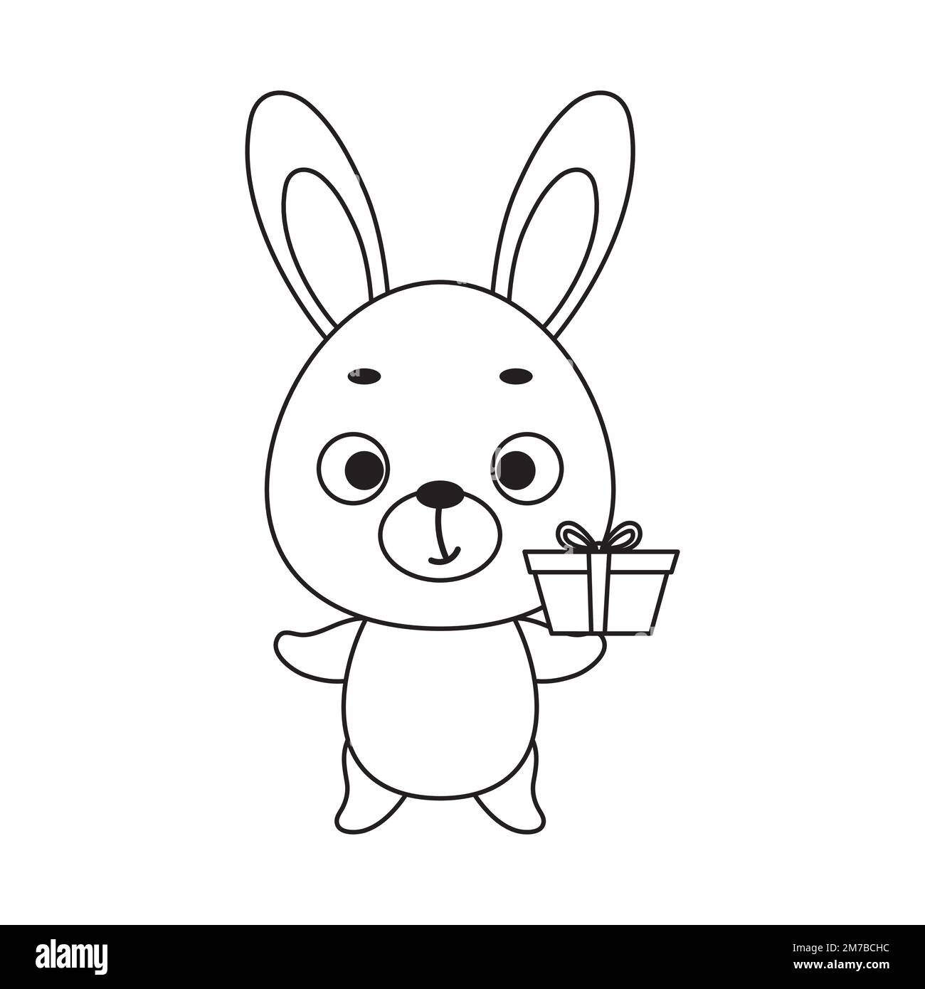 Coloring page cute little hare with gift box. Coloring book for kids ...