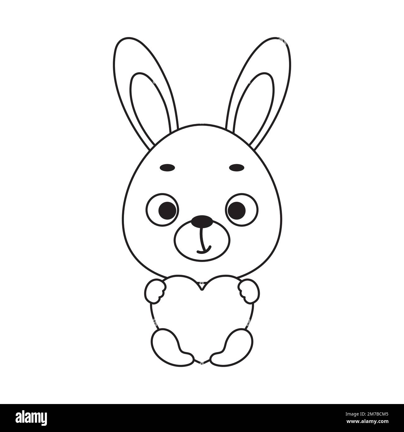 Coloring page cute little hare holds heart. Coloring book for kids ...