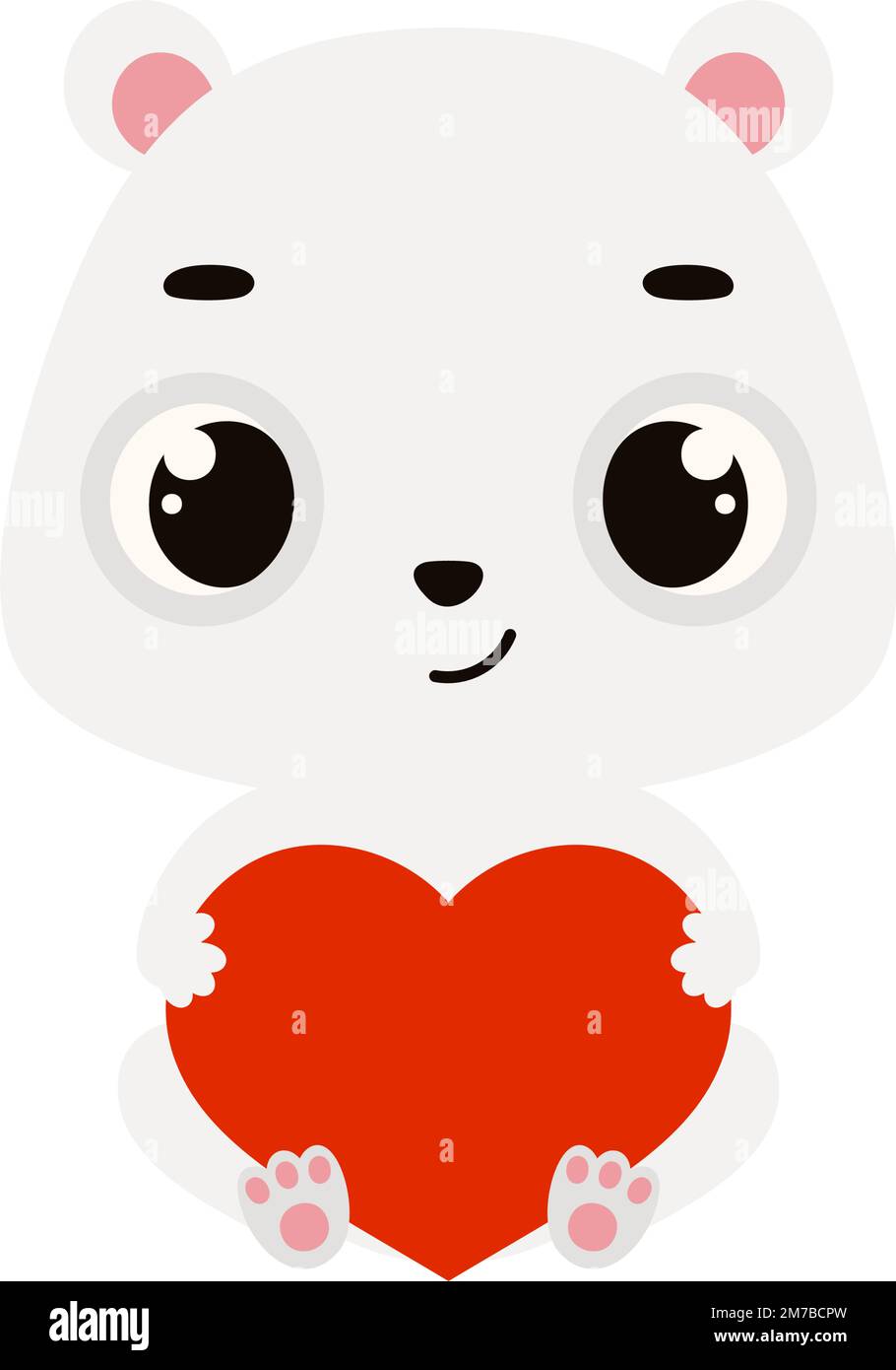 Cute little sitting polar bear holds heart. Cartoon animal character ...