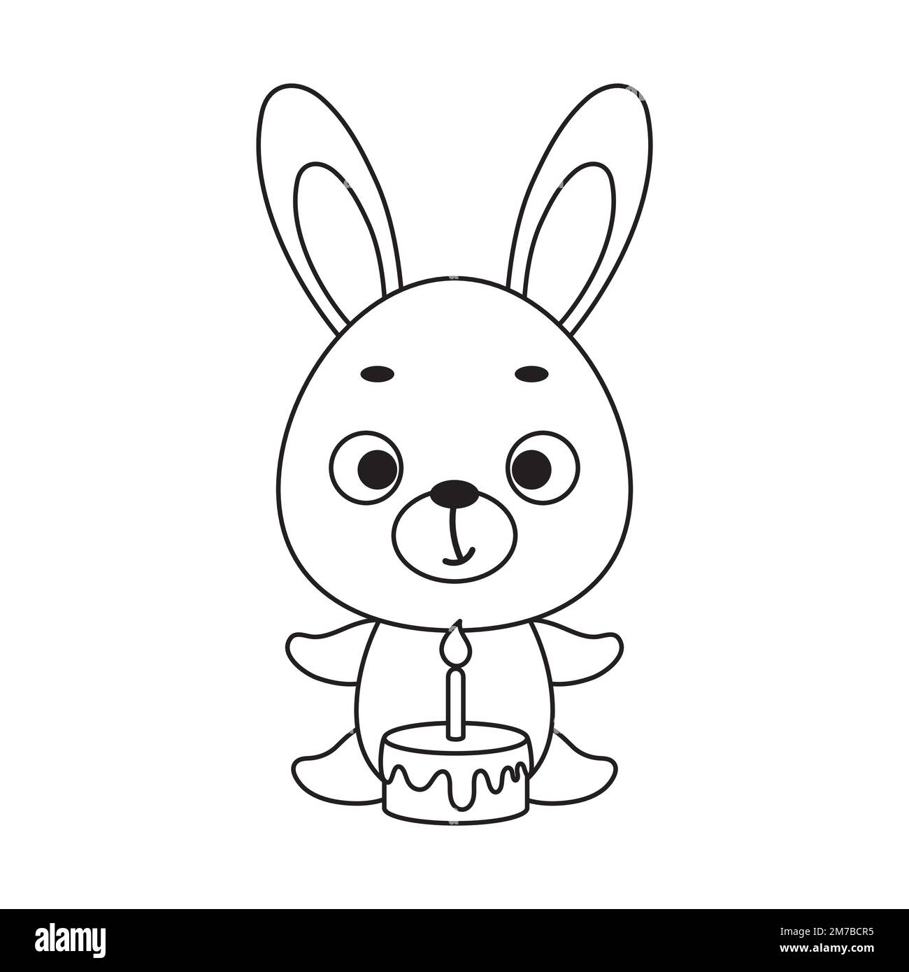 Coloring page cute little hare with birthday cake. Coloring book for ...