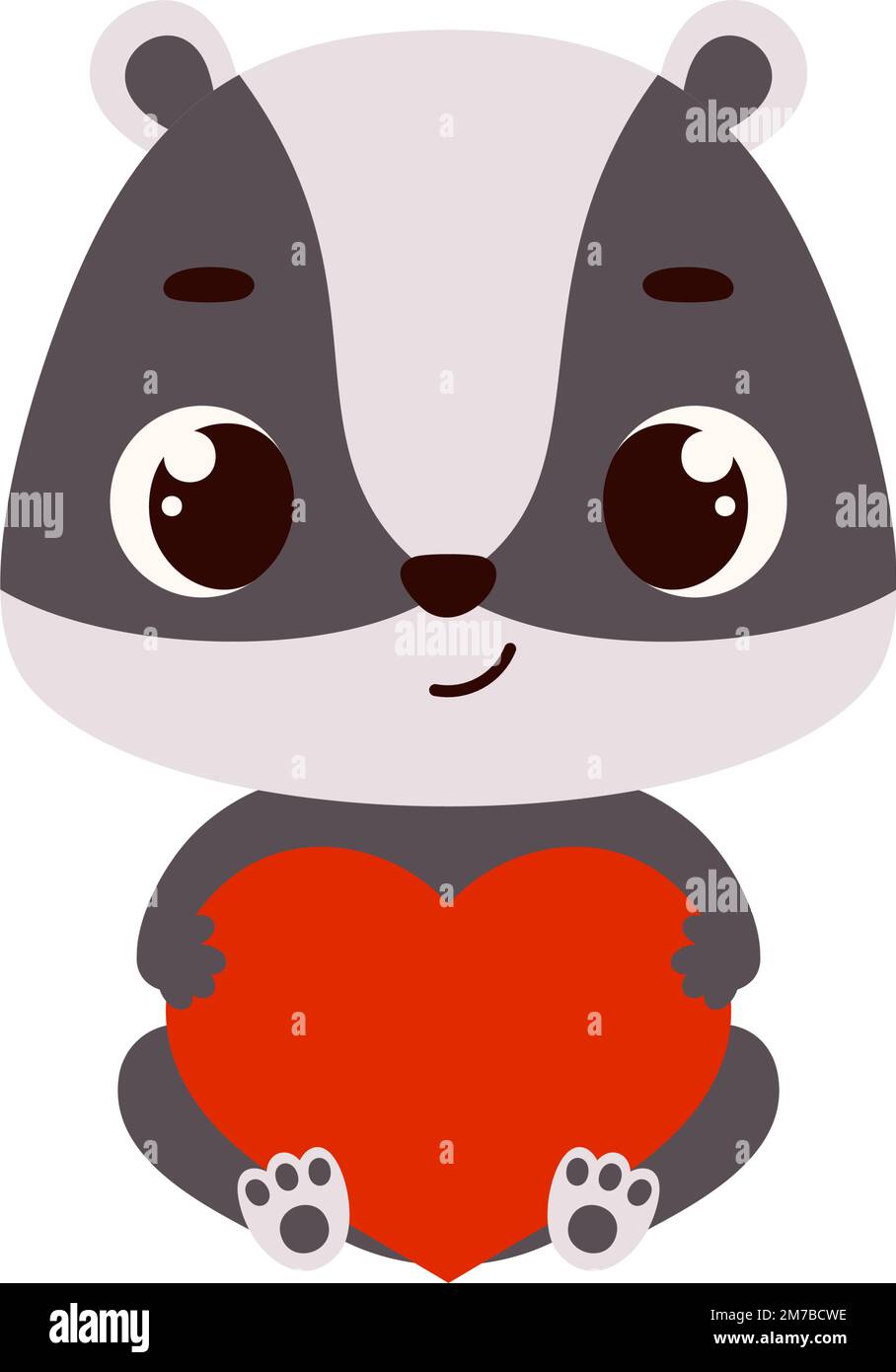 Cute little sitting badger holds heart. Cartoon animal character for ...