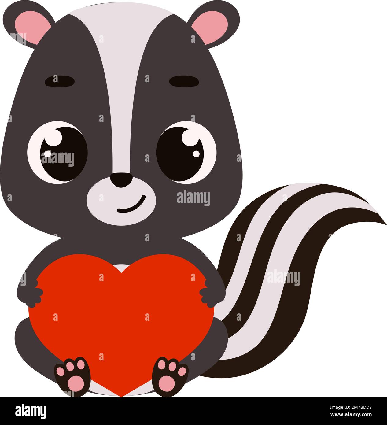 Cute little sitting skunk holds heart. Cartoon animal character for ...