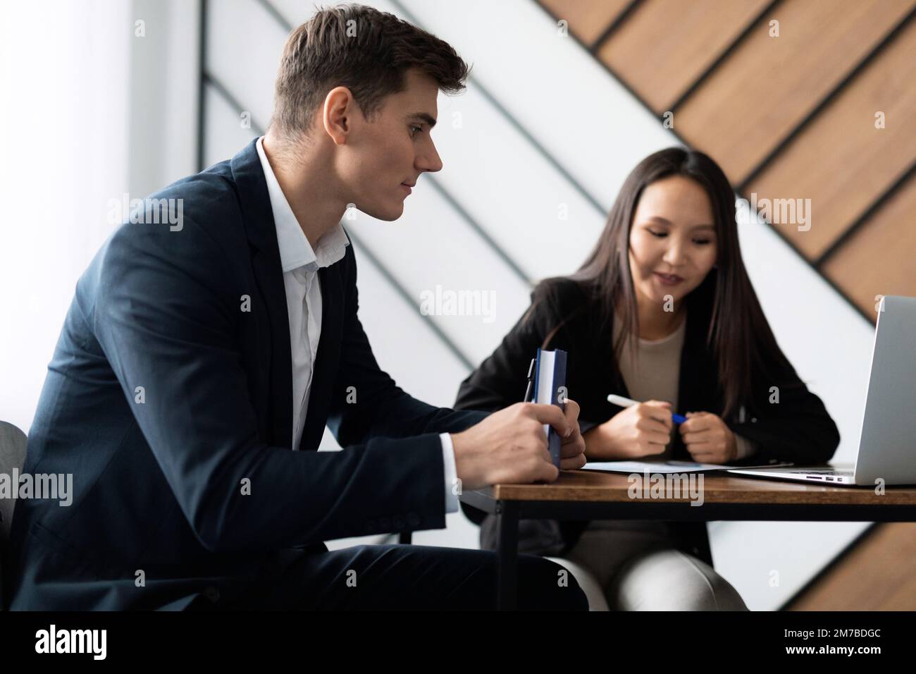 young male job seeker is having an interview in the office Stock Photo ...