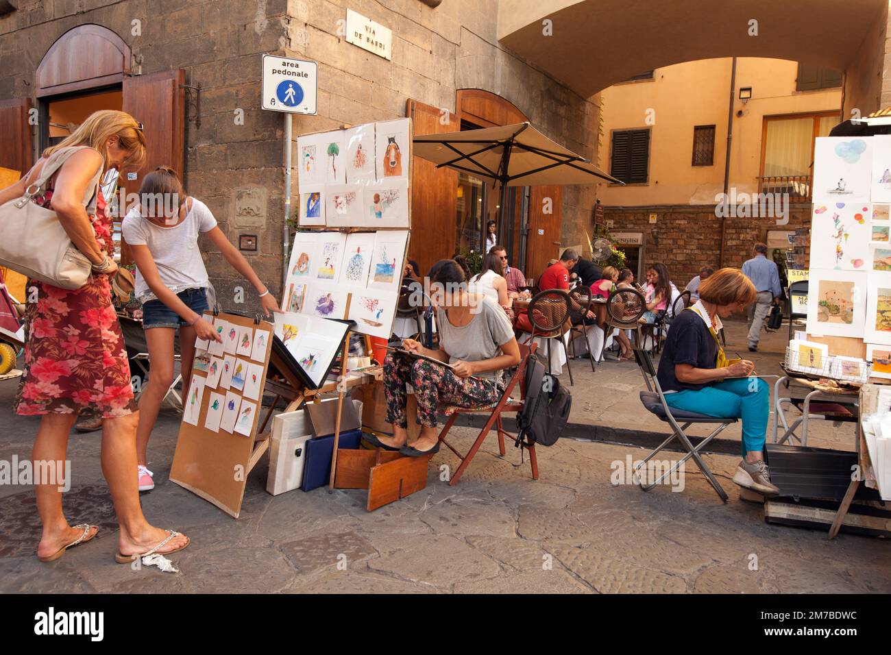FLORENCE, ITALY ON AUGUST 25, 2014. Snapshot of artists and artwork on ...