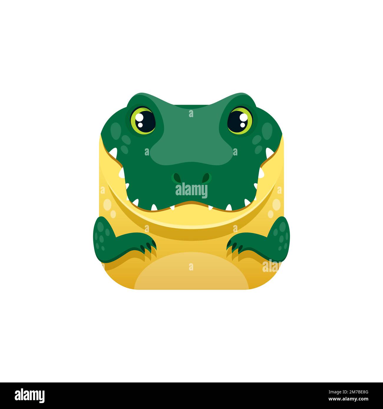Cartoon crocodile kawaii square animal face, isolated vector alligator ...