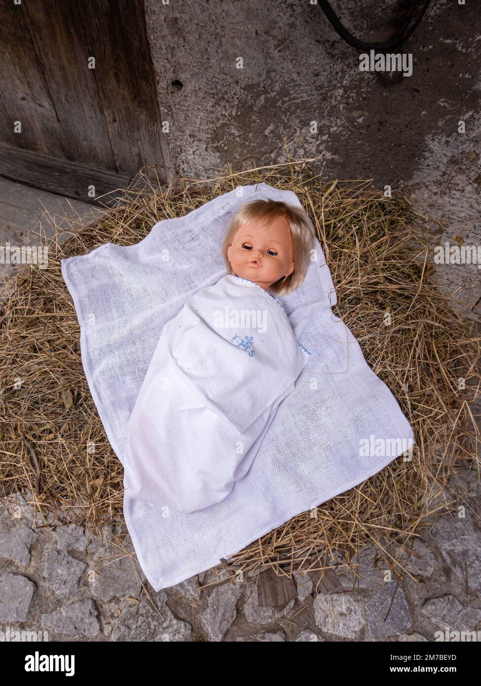 Sutrio, Italy - December 29, 2022: Newborn Jesus - Christmas nativity ...
