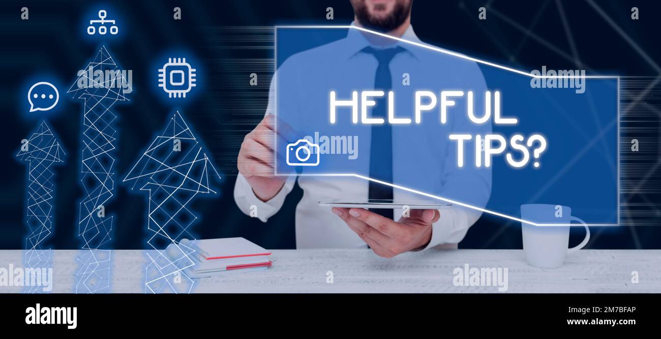 Text sign showing Helpful Tips. Concept meaning advices given to be ...