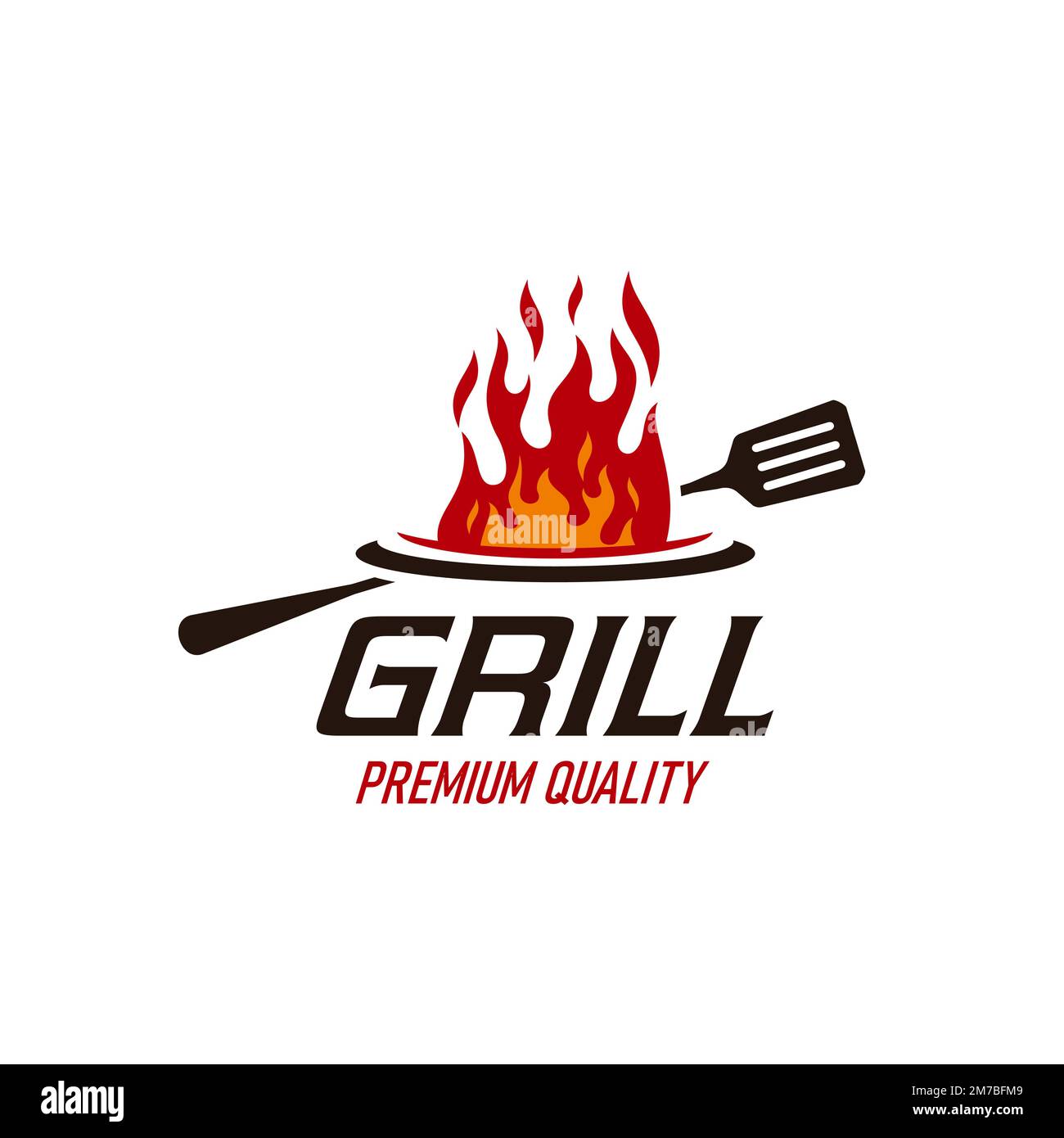 BBQ grill icon of fire flame and spatula, barbecue steak restaurant ...