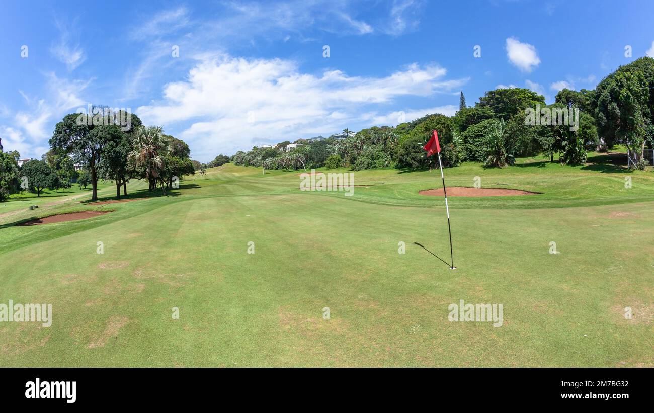 Golf Course scenic layout of coastal design putting green flag ...