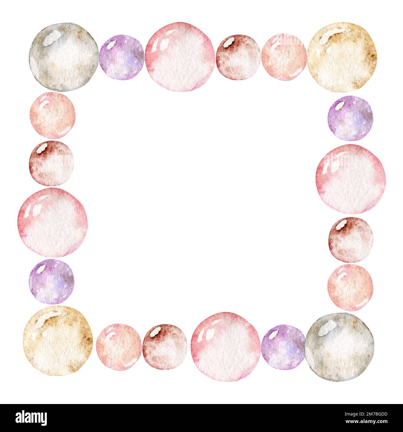 Watercolor hand drawn square frame of pastel bubbles for Valentine's ...