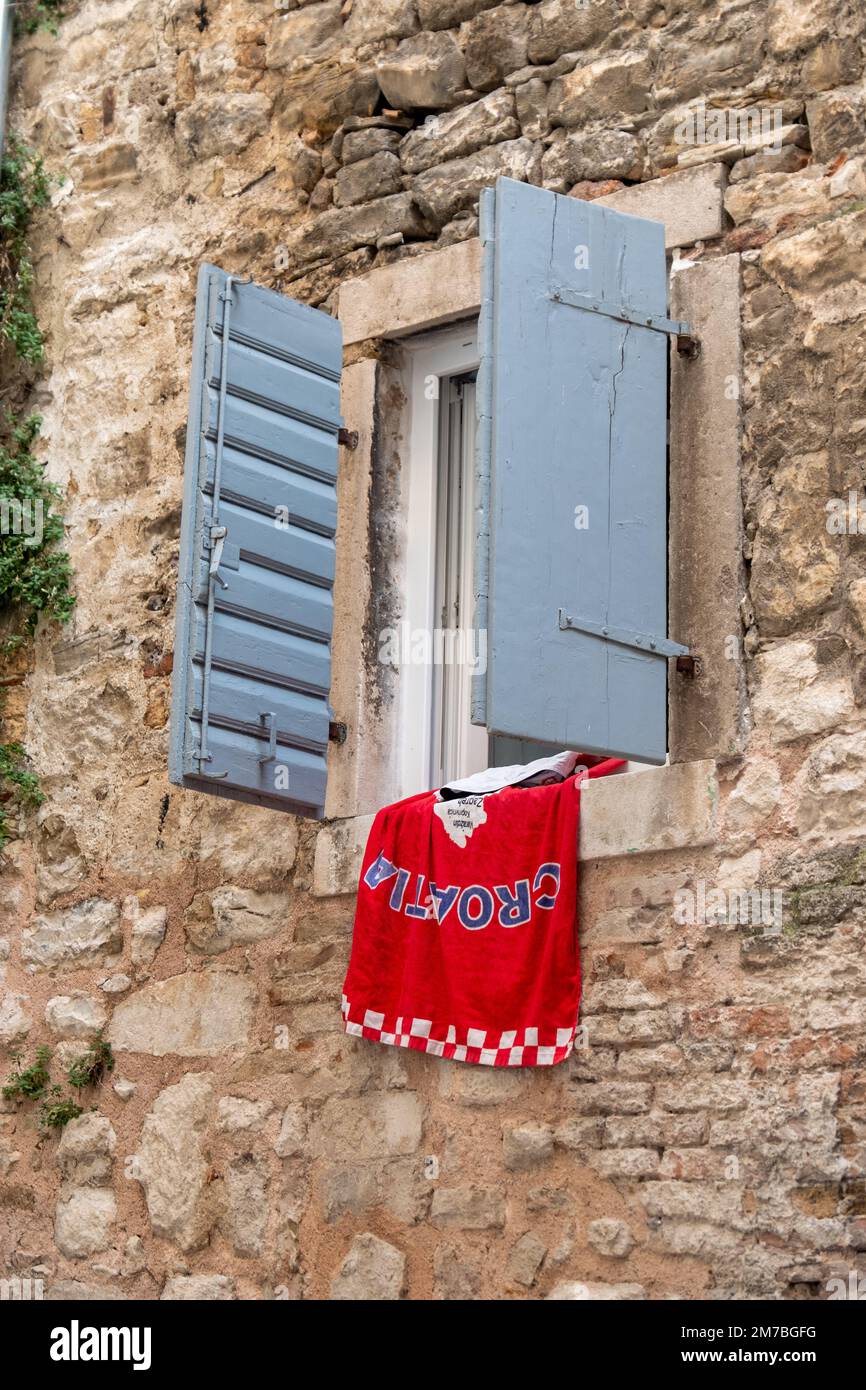 Split, Croatia- resident house window with Croatia flag Stock Photo - Alamy
