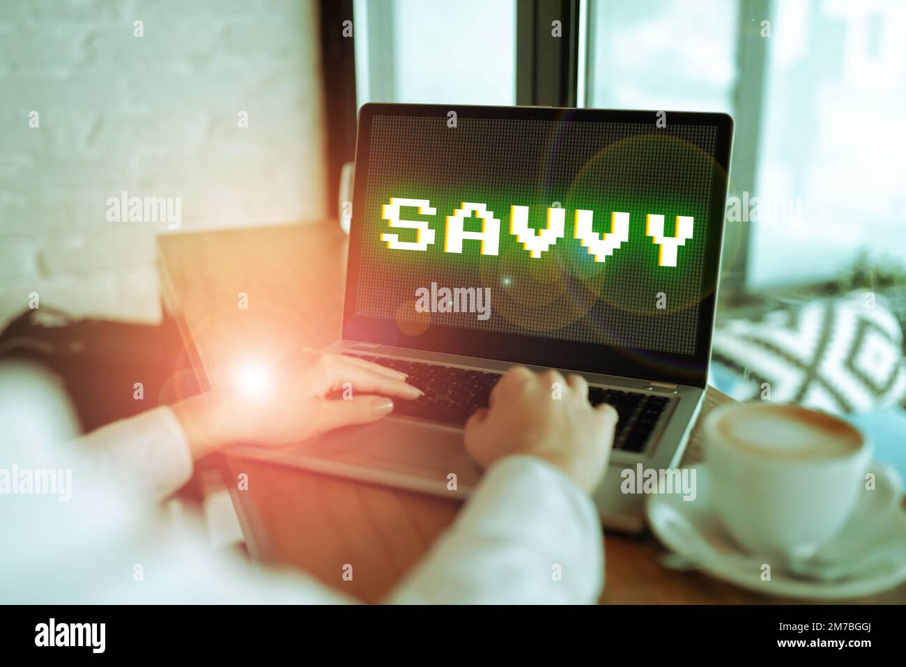 Text sign showing Savvy. Business showcase having perception ...