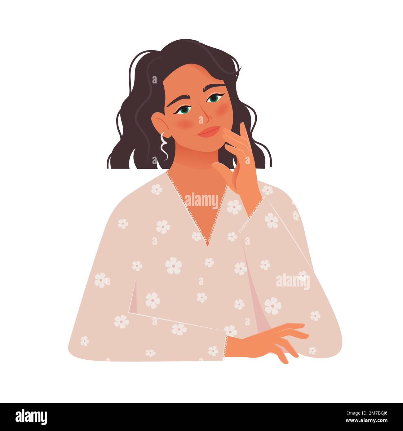 Beautiful thinking woman. Vector illustration in flat style Stock ...