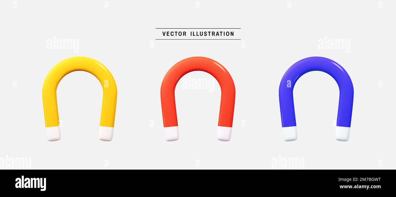 Colorful magnet 3d icon set. realistic design elements collection ...