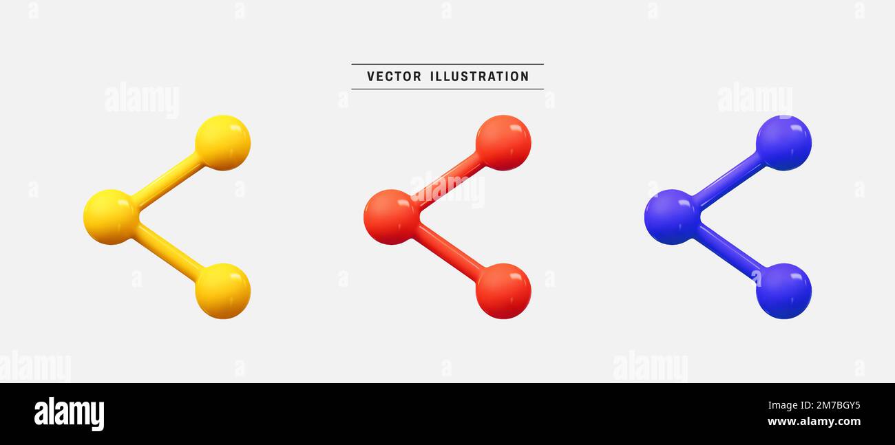 Colorful share button 3d icon set. realistic design elements collection ...
