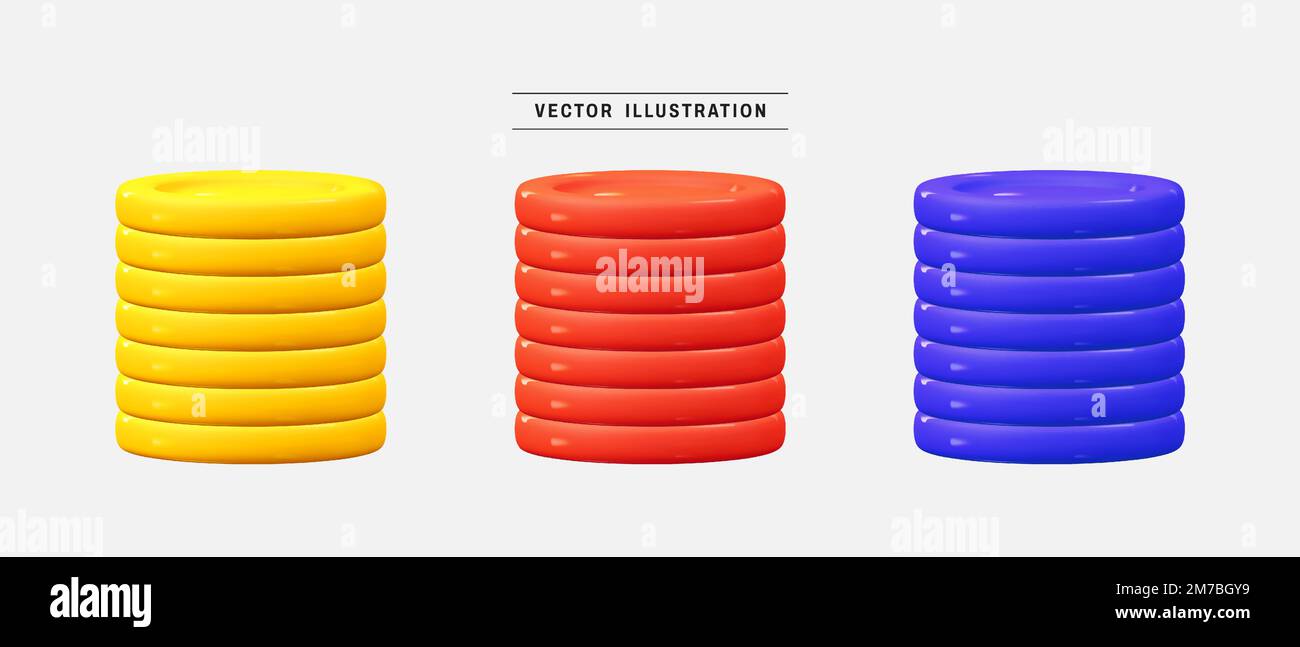 Colorful coins stack 3d icon set. realistic design elements collection ...