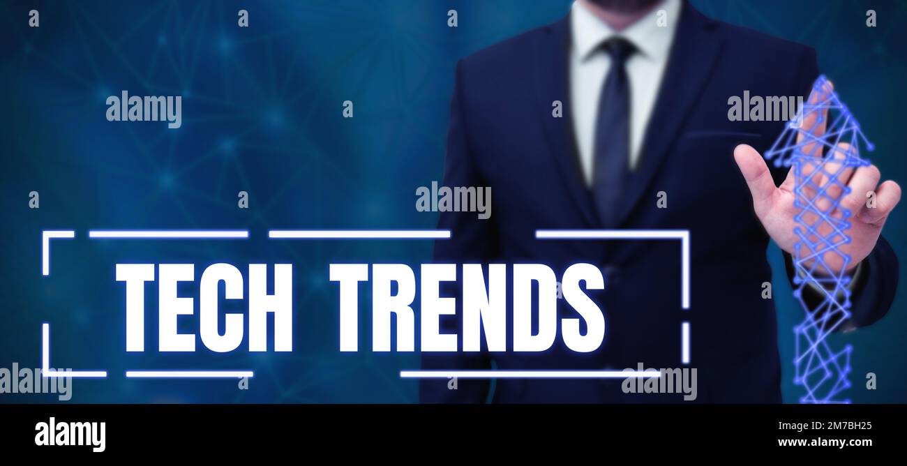 Text caption presenting Tech Trends. Word Written on technology that is ...