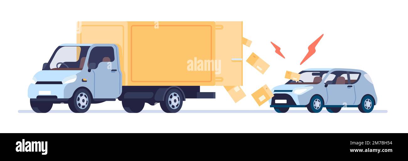 Boxes fell out of truck into car behind. Traffic accident. Lorry ... Boxes fell out of truck into car behind. Traffic accident. Lorry ...
