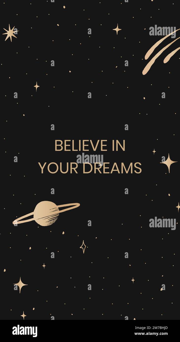 Vector believe in your dreams inspirational quote cute golden galaxy ...