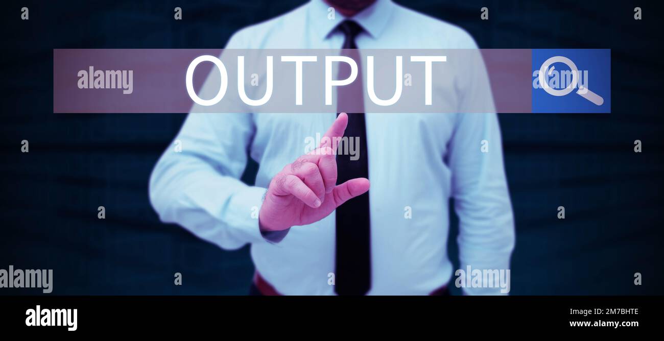 Text caption presenting Output. Business showcase the final result of ...
