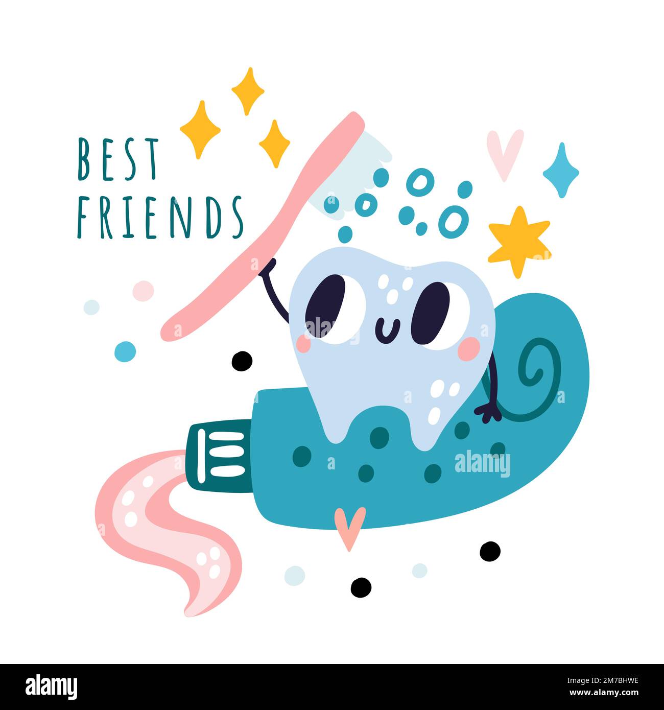 Children dentistry banner. Cute cartoon teeth character. Oral hygiene ...