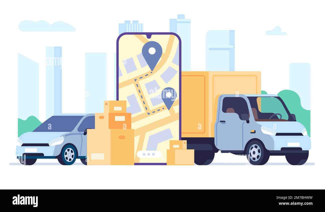 Delivery service in mobile app. Order shipping by automobile ...