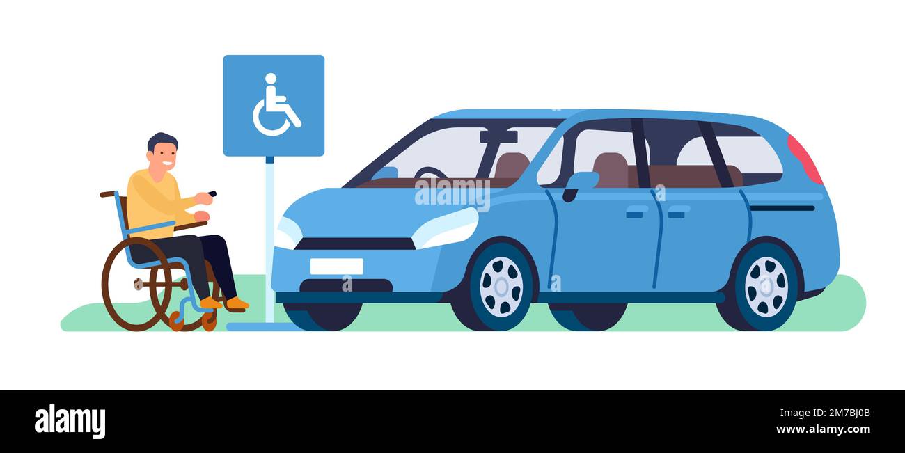 Disabled man in parking of car. Auto place for handicapped owners. Male ...