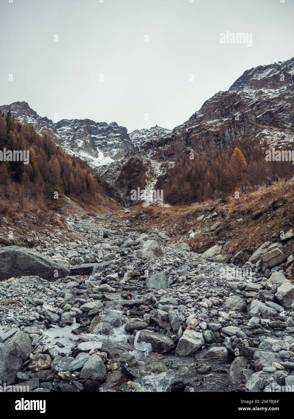 Stunning drone footage of an alpine valley in Autumn with different ...