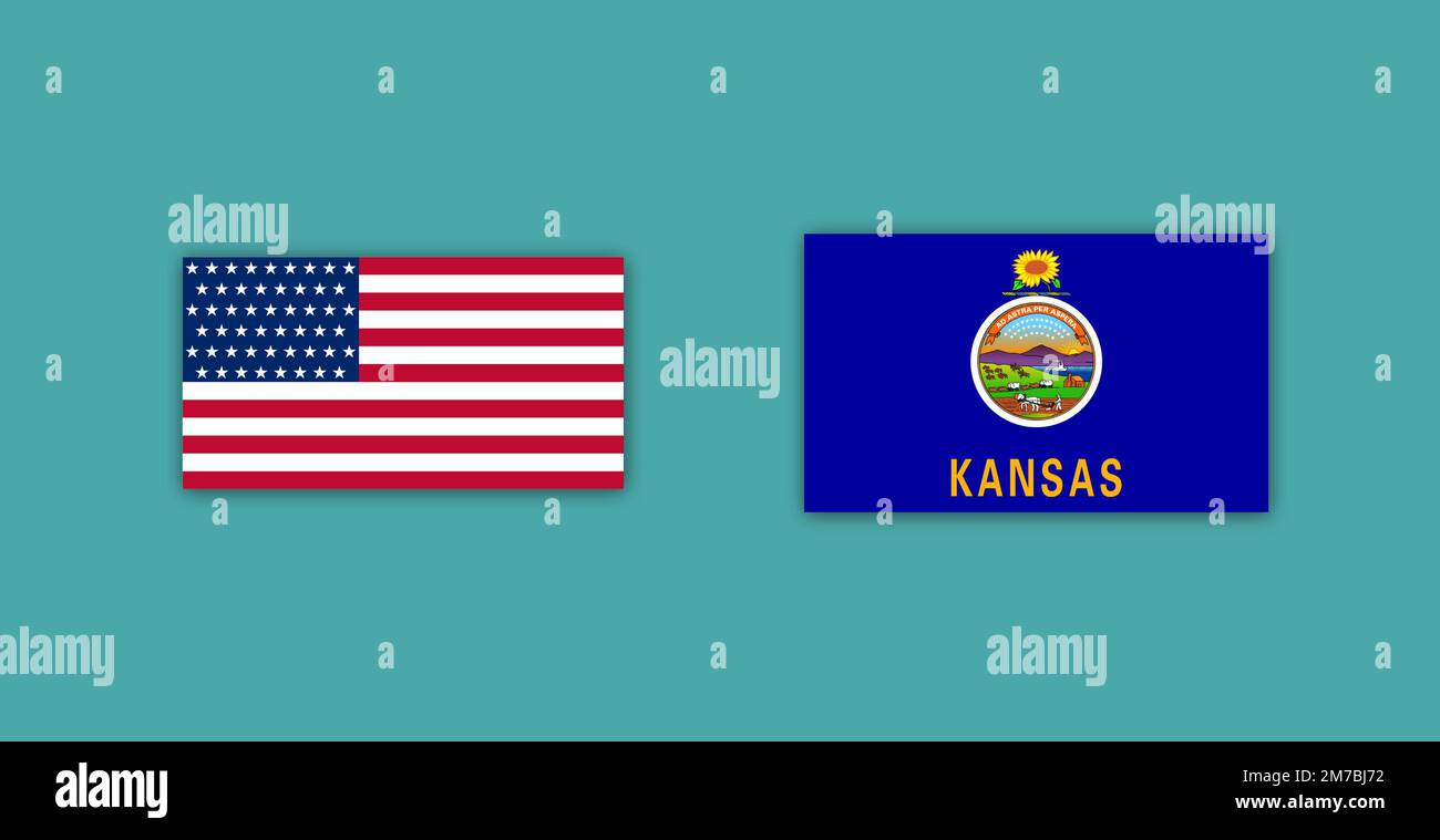 Flag of Kansas, federal state with United States of America flag Stock ...
