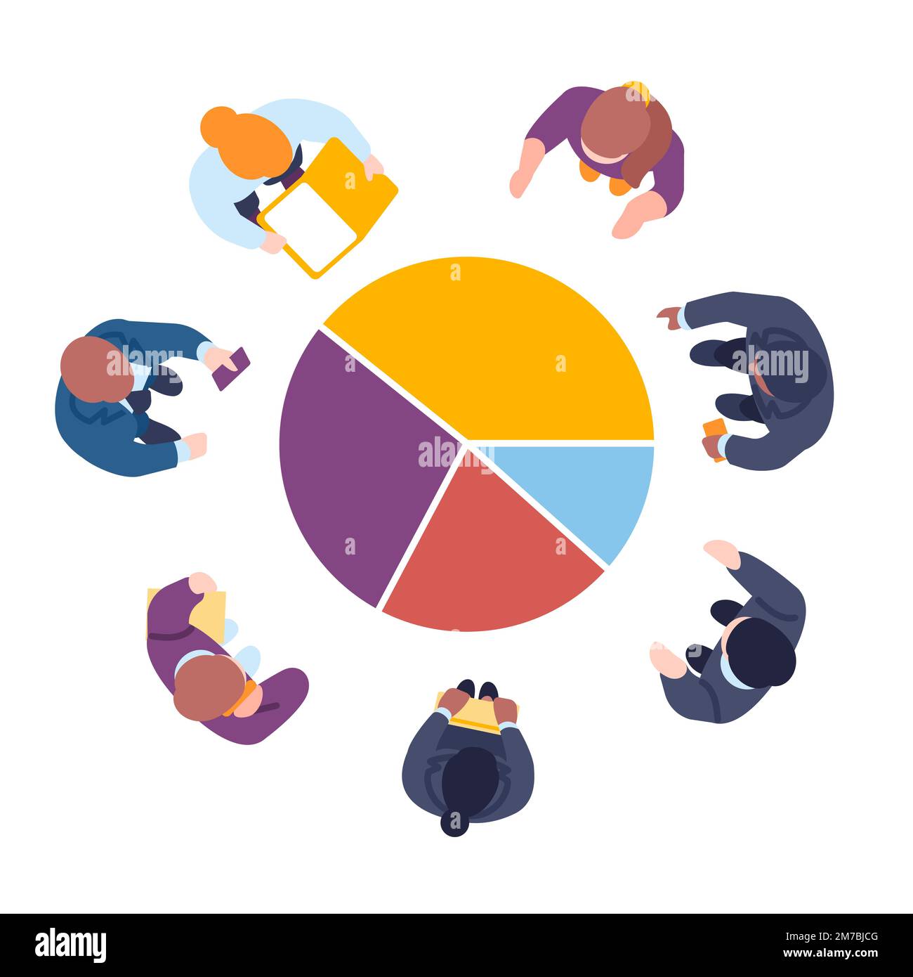 Group of business and office people around chart. Circular infographic ...