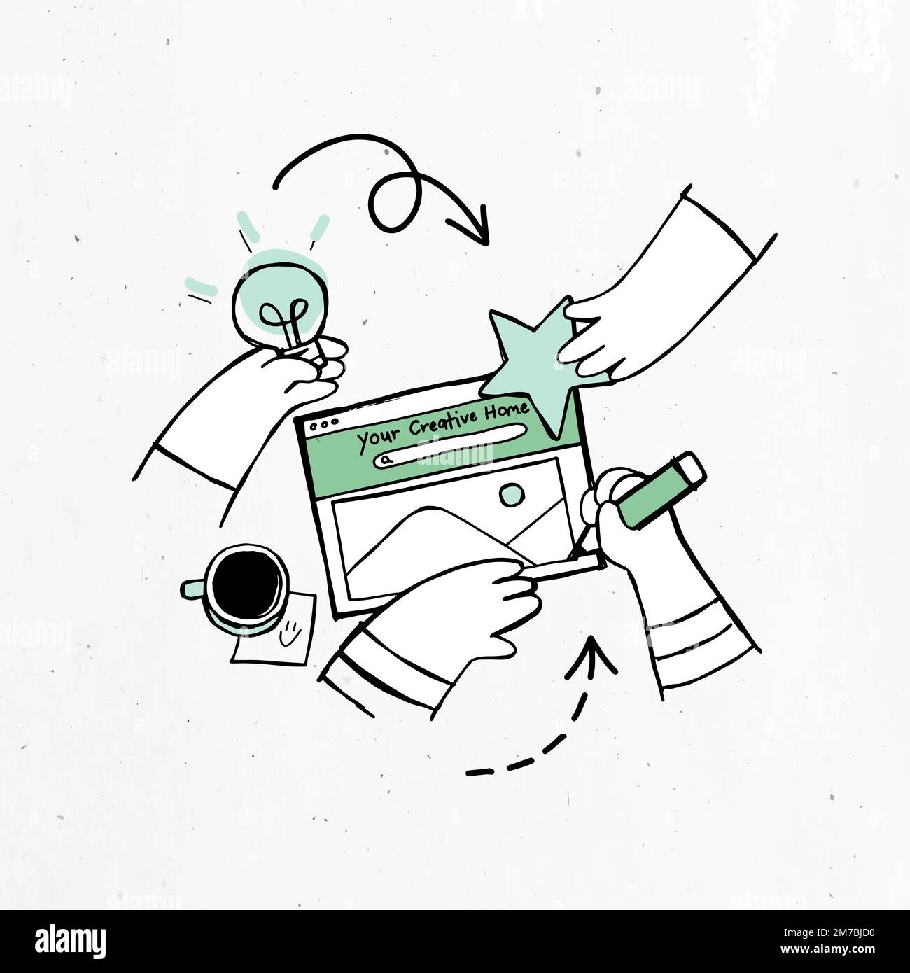 Green hand drawn brainstorming vector with doodle art design Stock ...