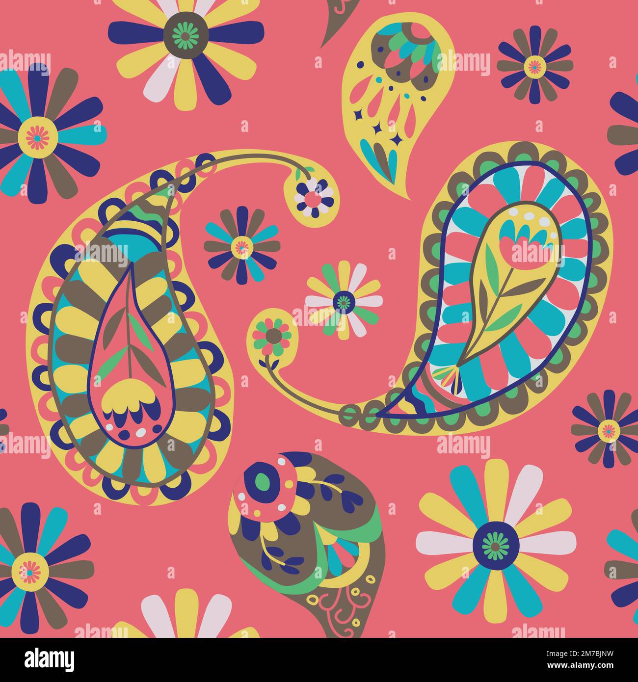 Vibrant pink Indian vector paisley pattern seamless background Stock ...