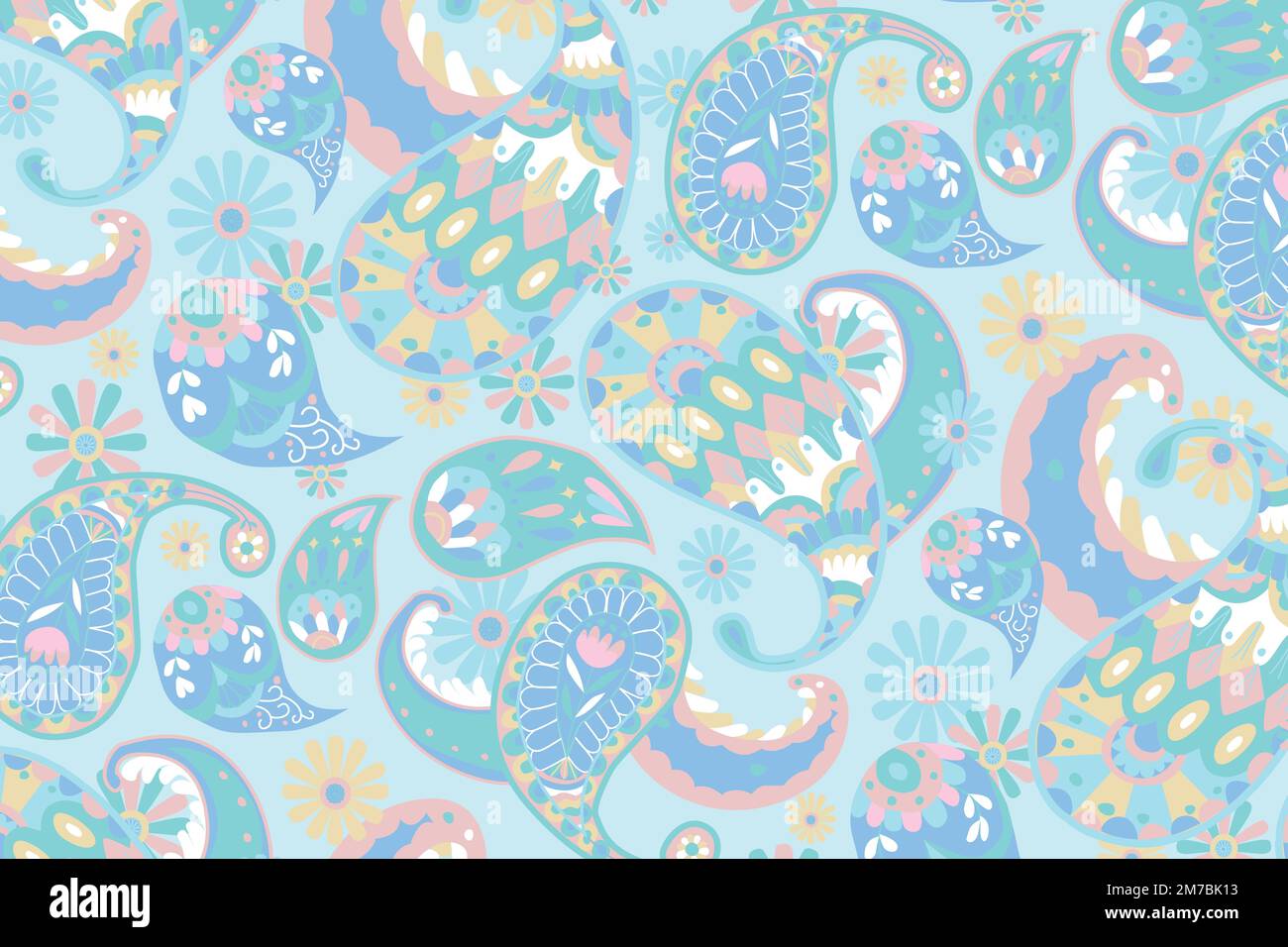 Pastel blue paisley pattern vector ornamental background Stock Vector ...