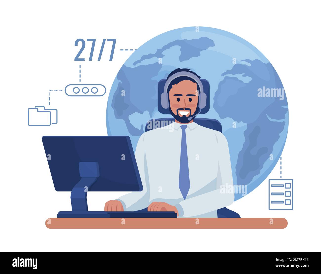 Round-the-clock support service 2D vector isolated illustration Stock ...