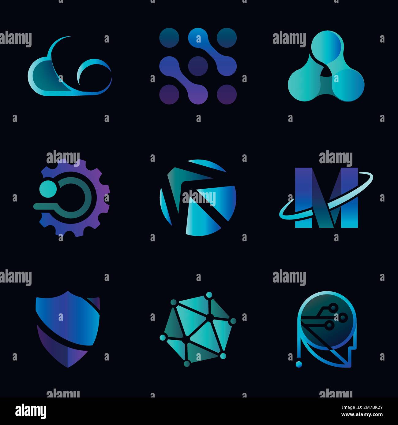 Gradient corporate technology vector futuristic icon set Stock Vector ...