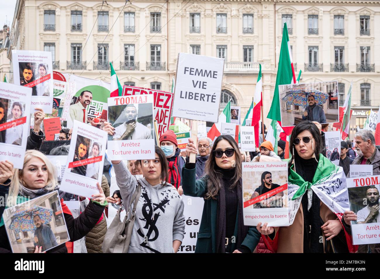 France, Lyon, 2023-01-08. Demonstration against the repression in Iran and in memory of the ...