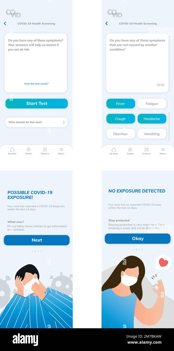 COVID-19 health screening application template vector mobile screen ...