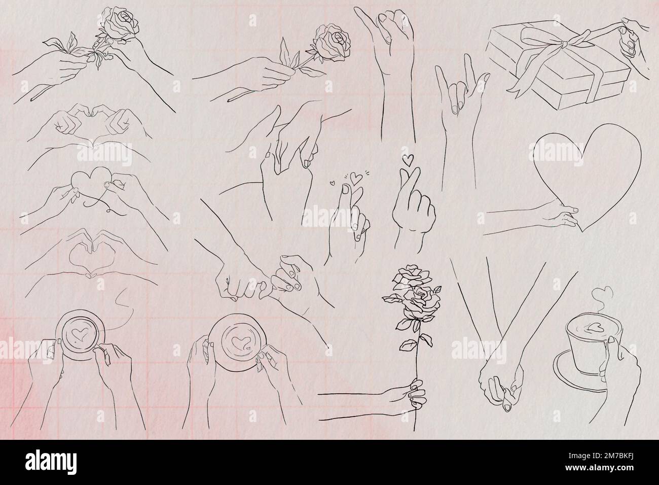 Valentine’s and love hand gestures psd black and white illustration set Stock Vector Image & Art ...