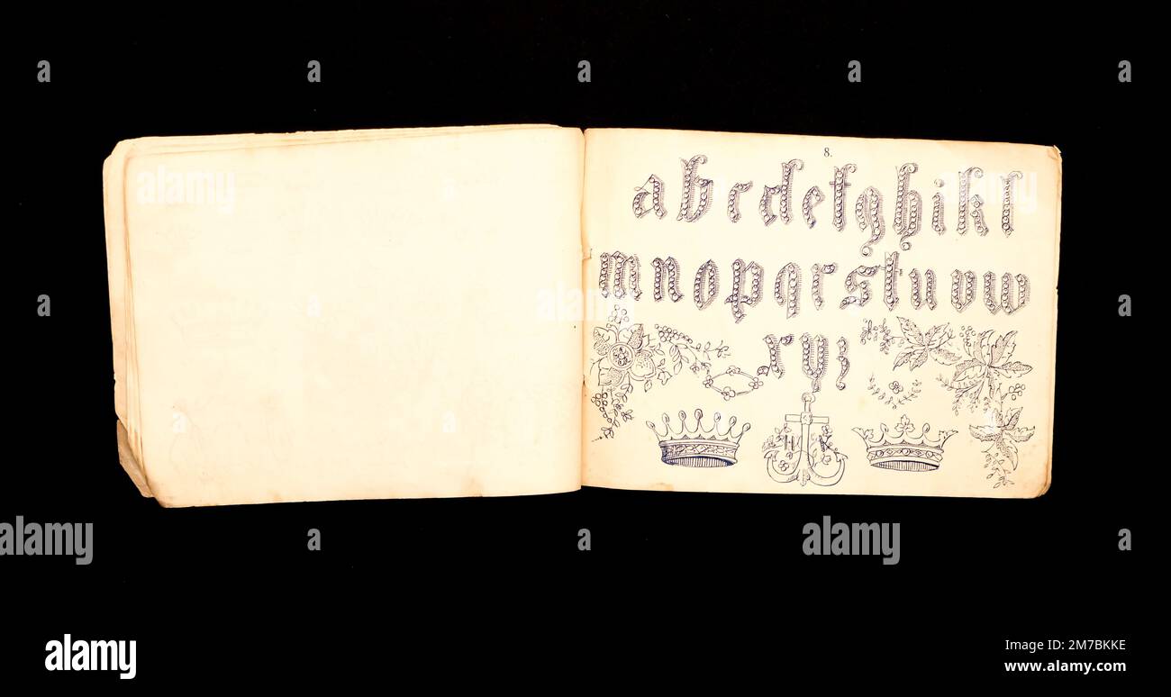 Album Letters. Marks of linen stitch Stock Photo - Alamy