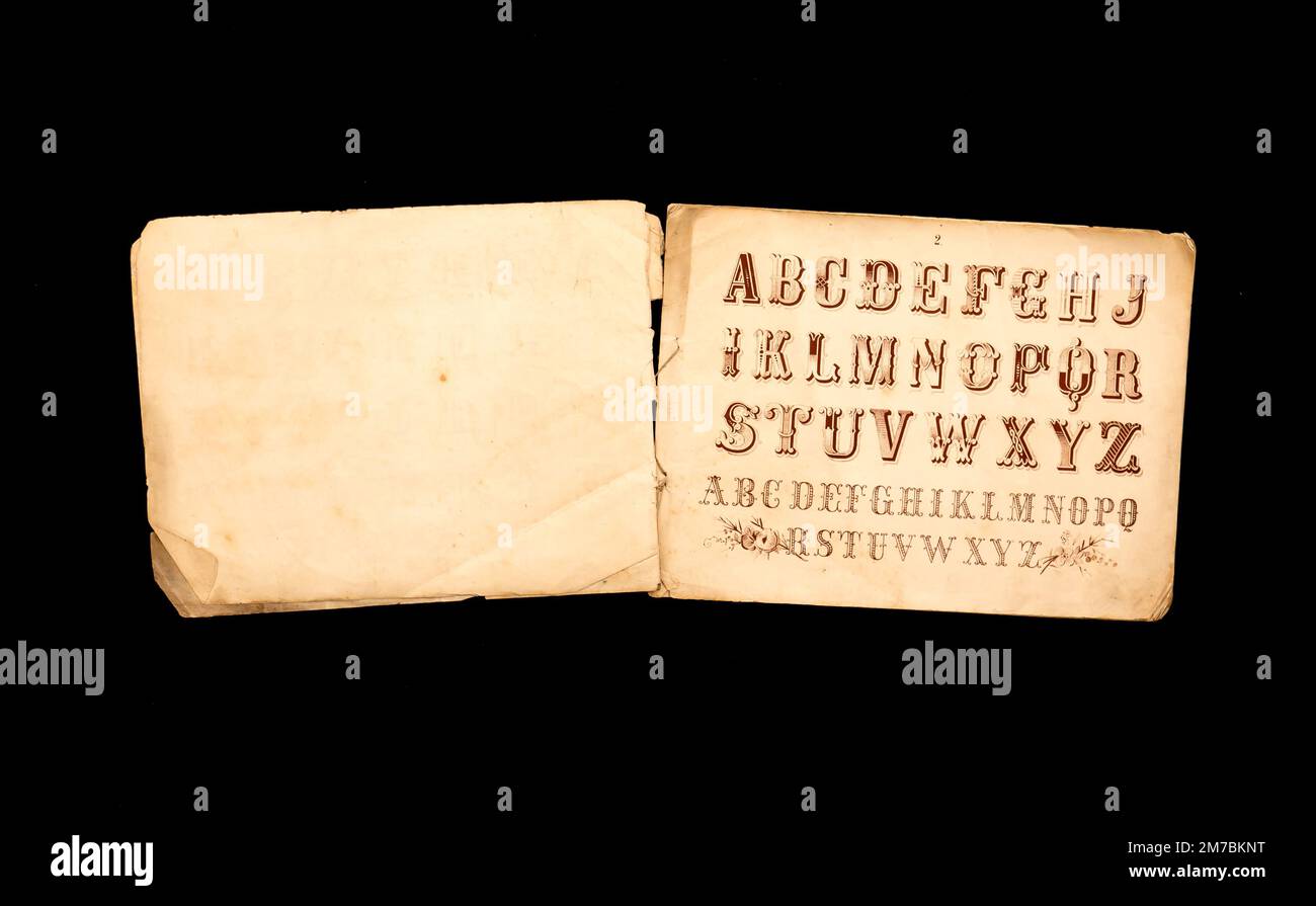 Album Letters. Marks of linen stitch Stock Photo - Alamy