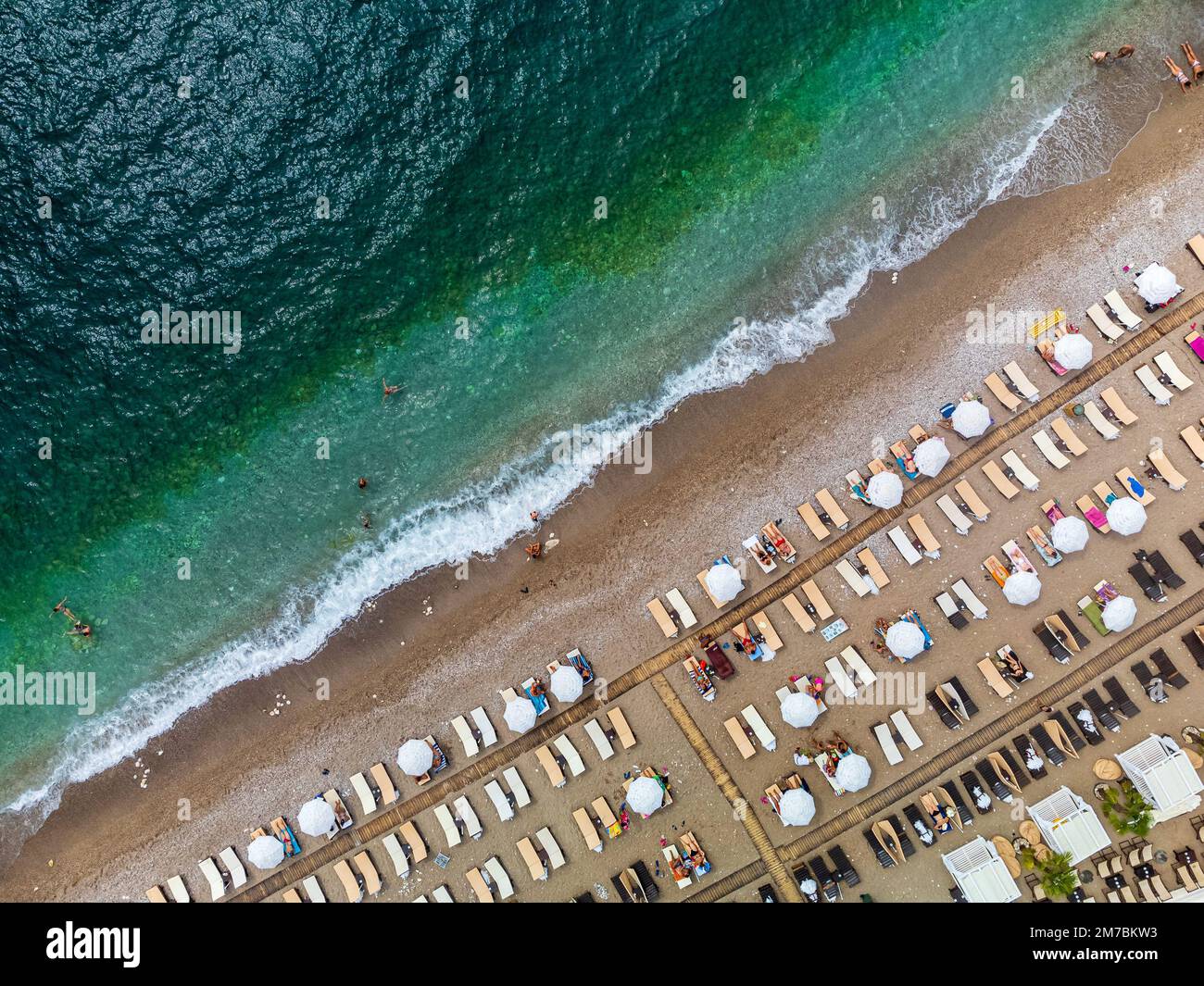 An aerial shot of Jaz beach near Budva, Montenegro Stock Photo - Alamy