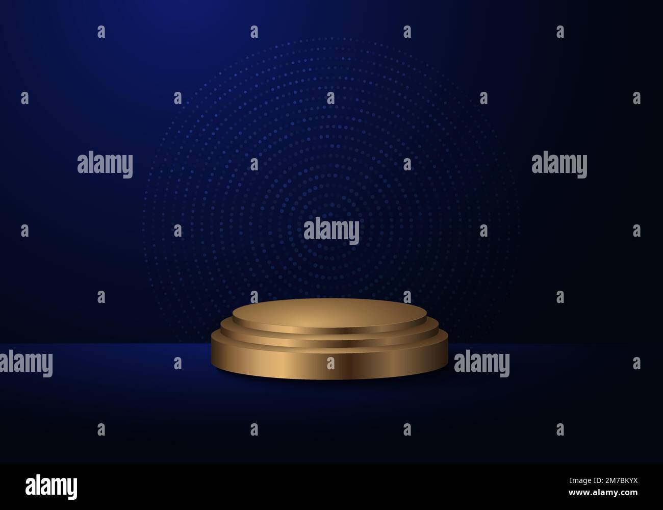 Abstract techno futuristic cyber stage of blue digital circles halftone ...